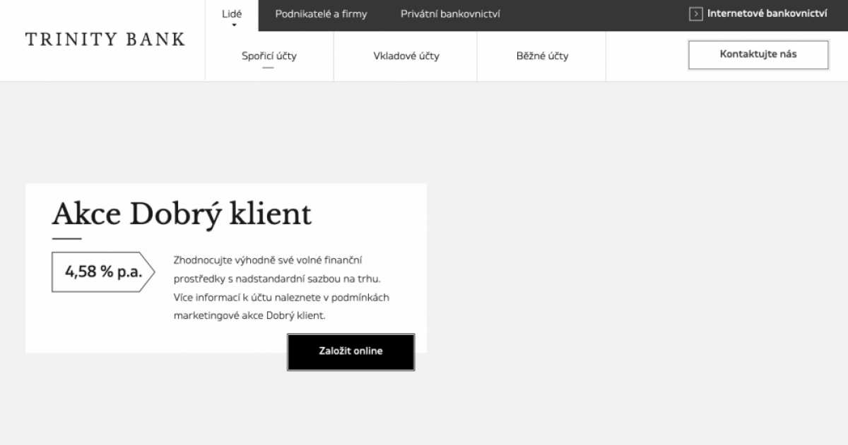 Trinity Bank spořicí účet recenze - Výhoda+ Dobrý klient a online přihlášení | Finaton.com